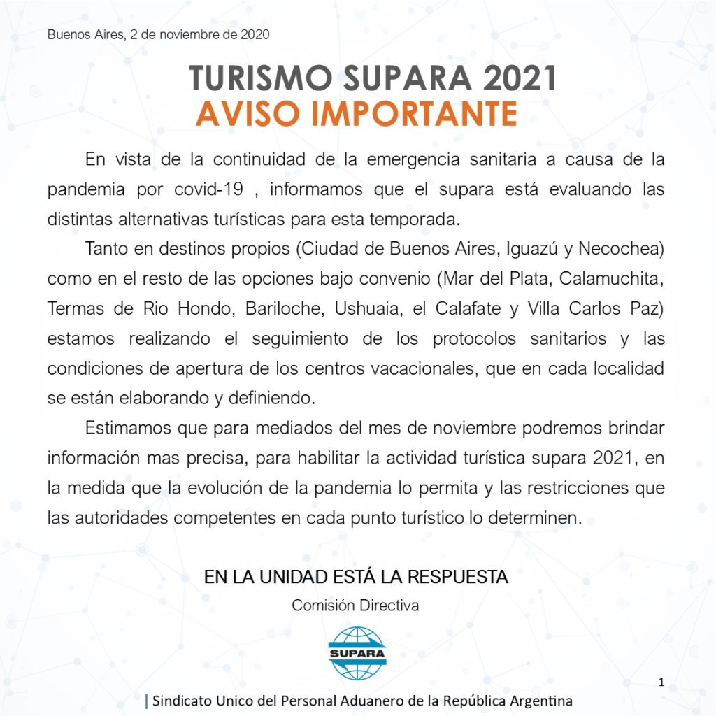 TURISMO SUPARA 2021 | AVISO IMPORTANTE – S.U.P.A.R.A.